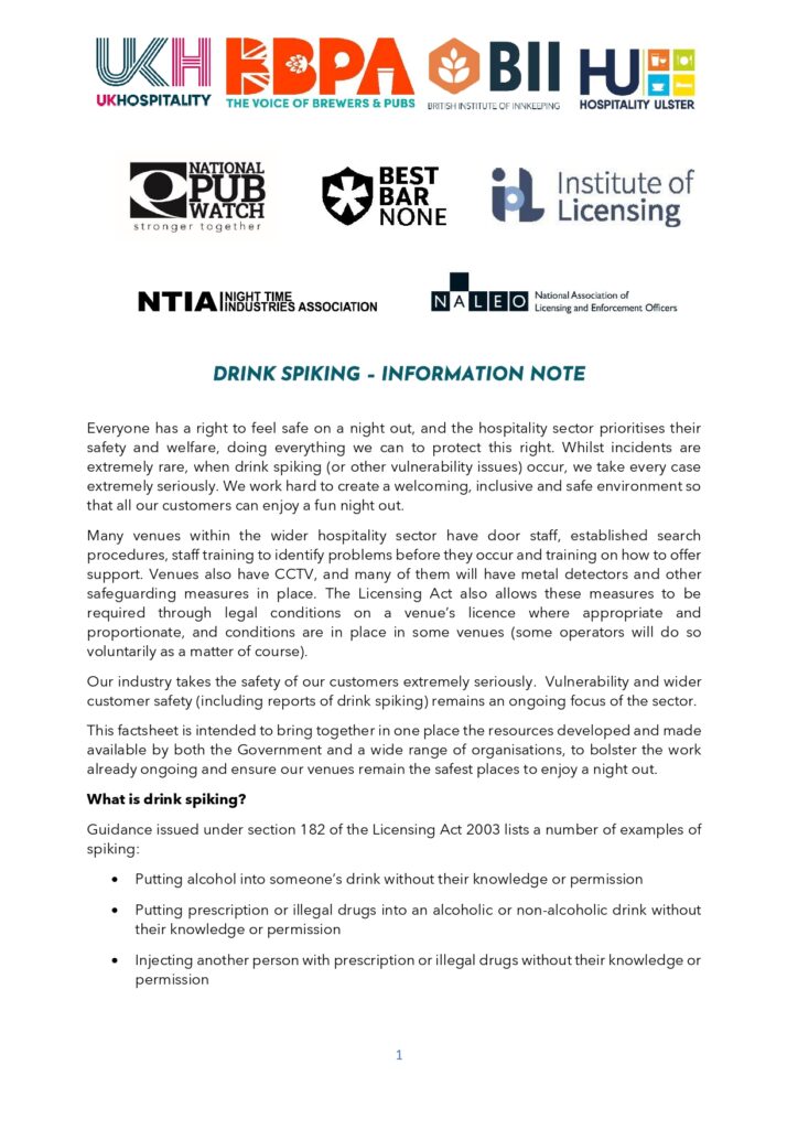 Drink spiking - UKHospitality